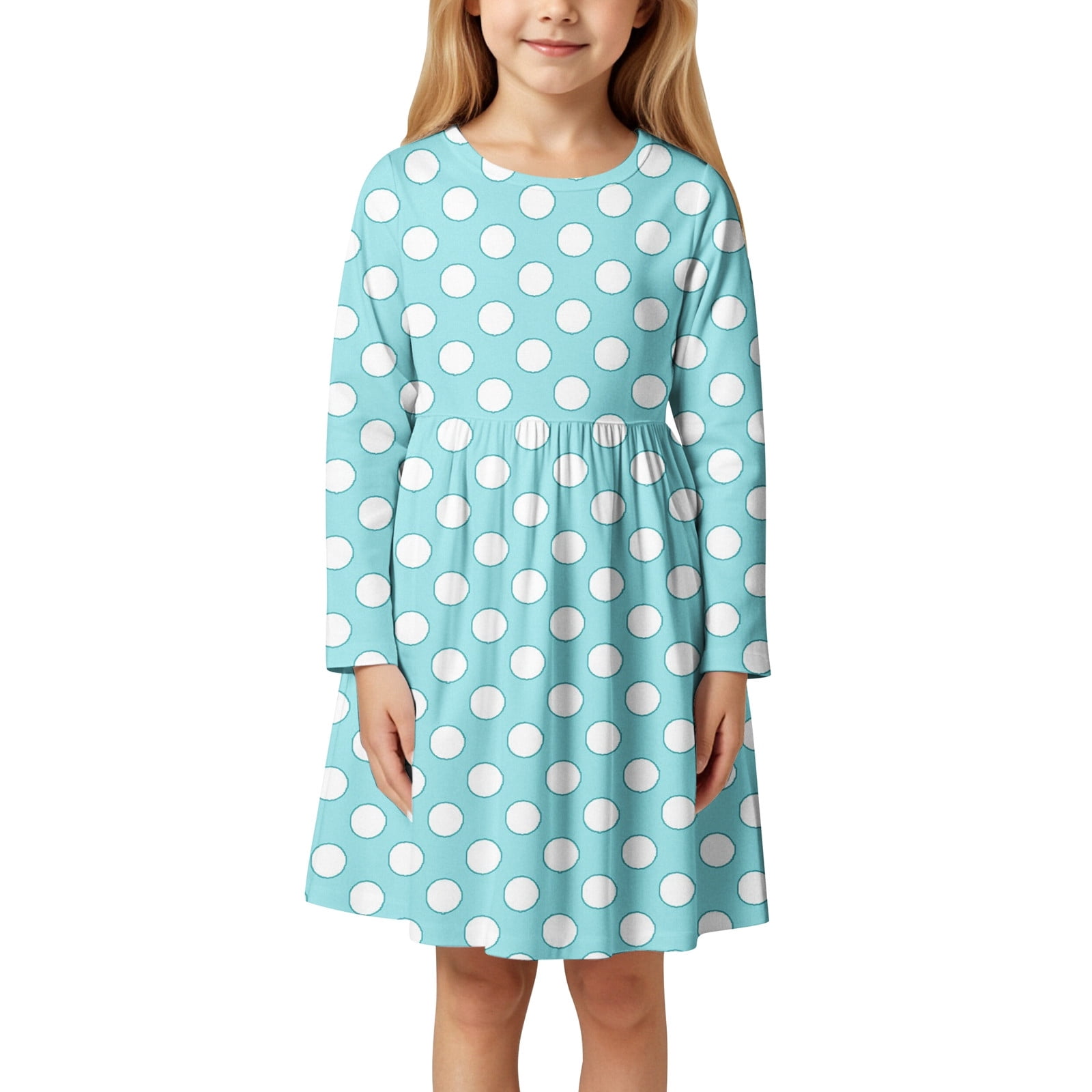 Girls Dresses Casual Floral Dot Print Long Sleeve Summer Dress For ...