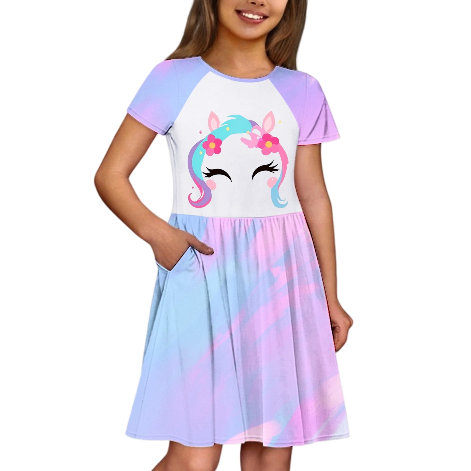 Girls Dresses Casual Party Summer Outfit Floral Print A Line Sleeveless ...