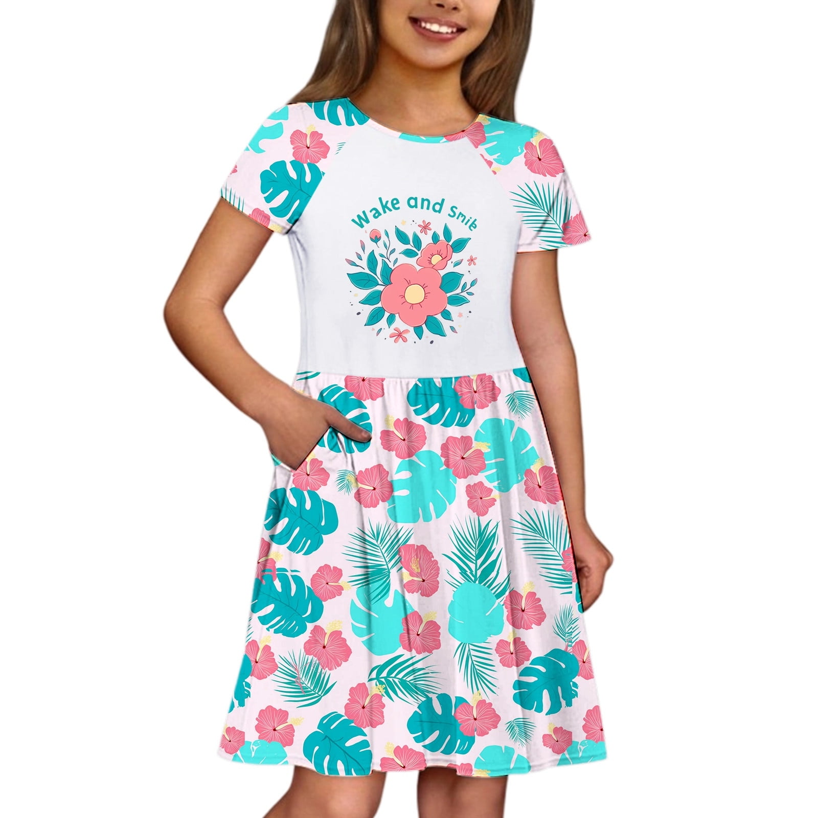 Girls Dresses Casual Party Summer Outfit Floral Print A Line Sleeveless ...