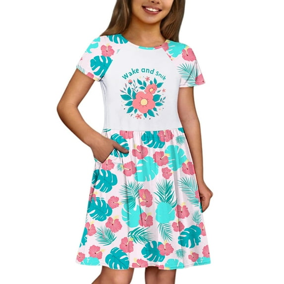 Girls Dresses Casual Party Summer Outfit Floral Print A Line Sleeveless ...