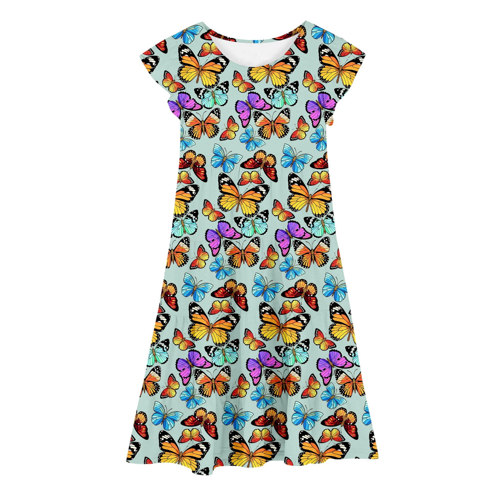 Girls Dresses Casual Party Summer Print Flutter Sleeve Tiered Dress ...