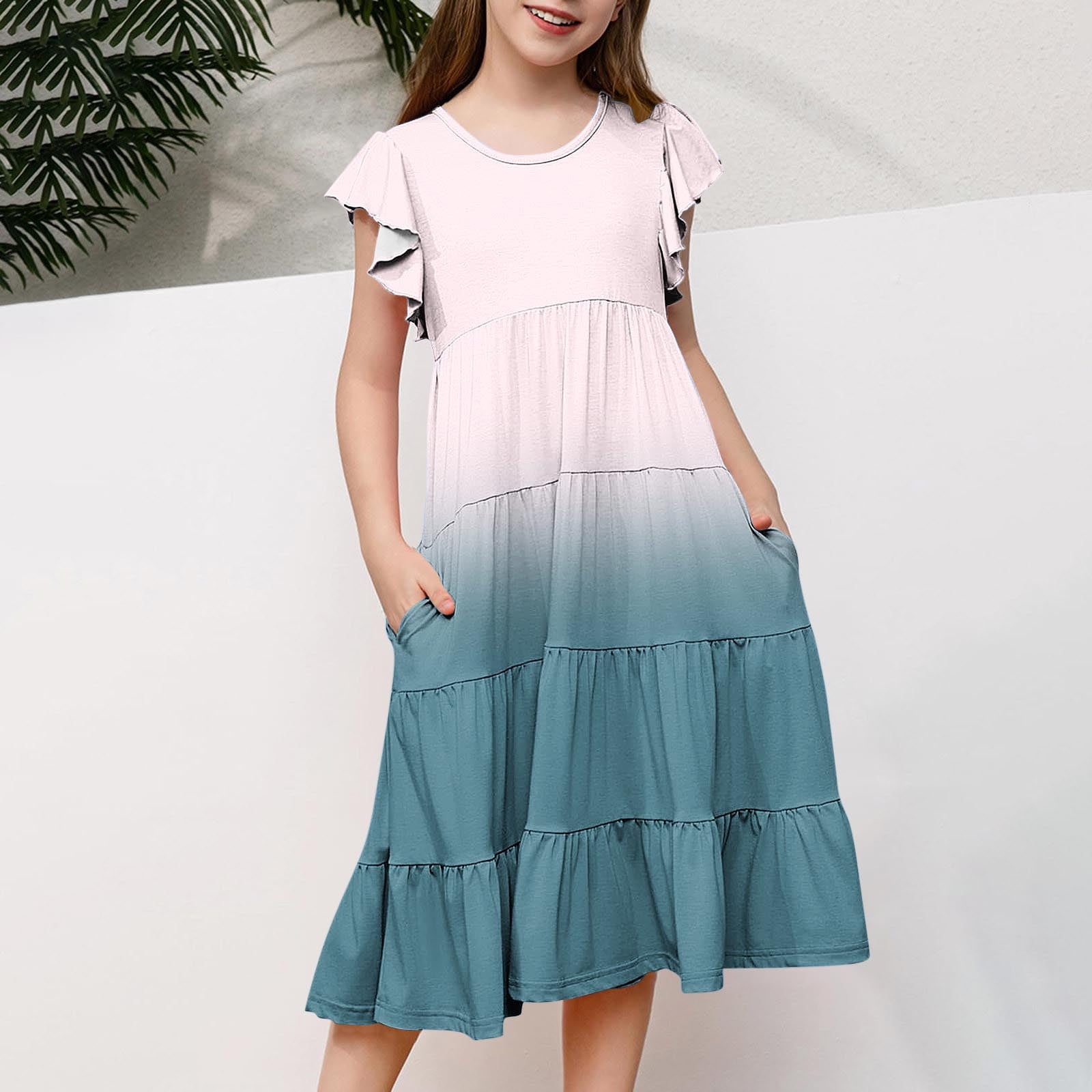 Girls Dresses Clearance Floral Smock Dress Sleeves Crewneck Dresses ...