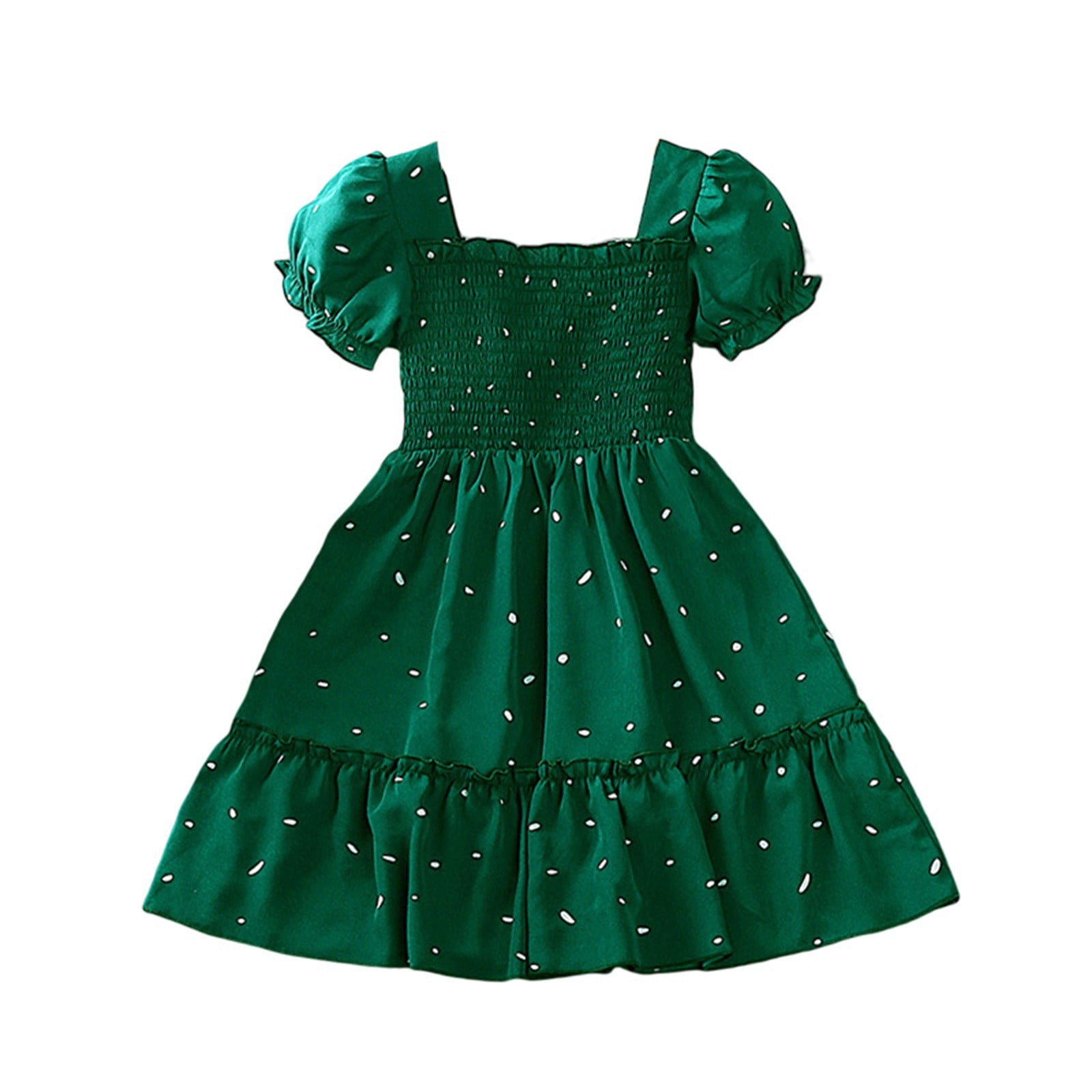 Girls Dresses Dresses Bubble Sleeve Short Sleeved Pleated Polka Dot ...