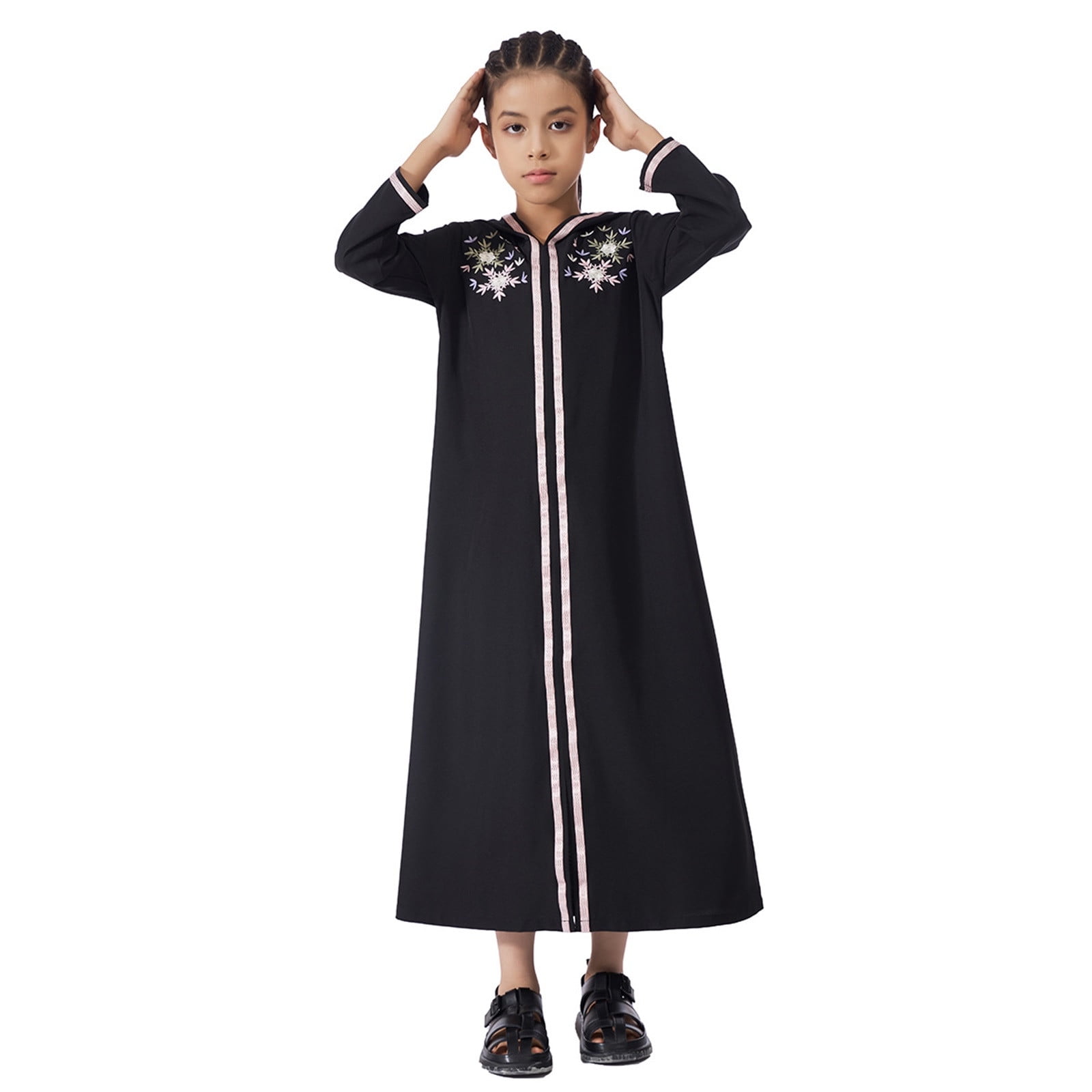 Girls Dresses Embroidered Ribbon Hooded Floral Detailing Kids Clothing ...