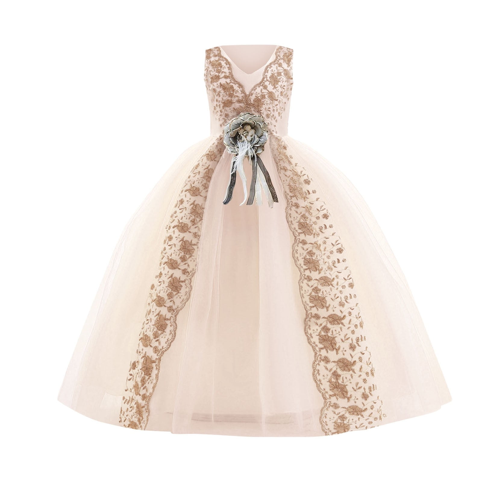 Girls Dresses Formal Princess Dress Sleeveless Long Flower Wedding ...
