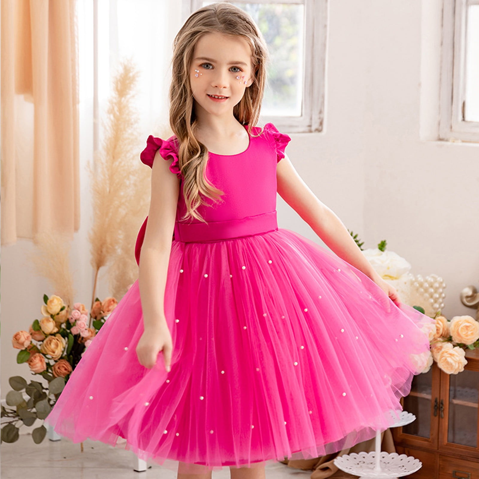 Girls Dresses，Girl Dress Party Gown Tulle Satin Pageant Birthday ...
