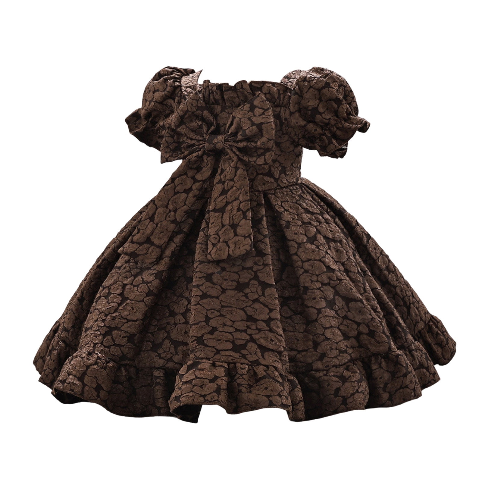 Girls' Dresses Girls Court Style Bow Short Puff Sleeve Solid Princess ...