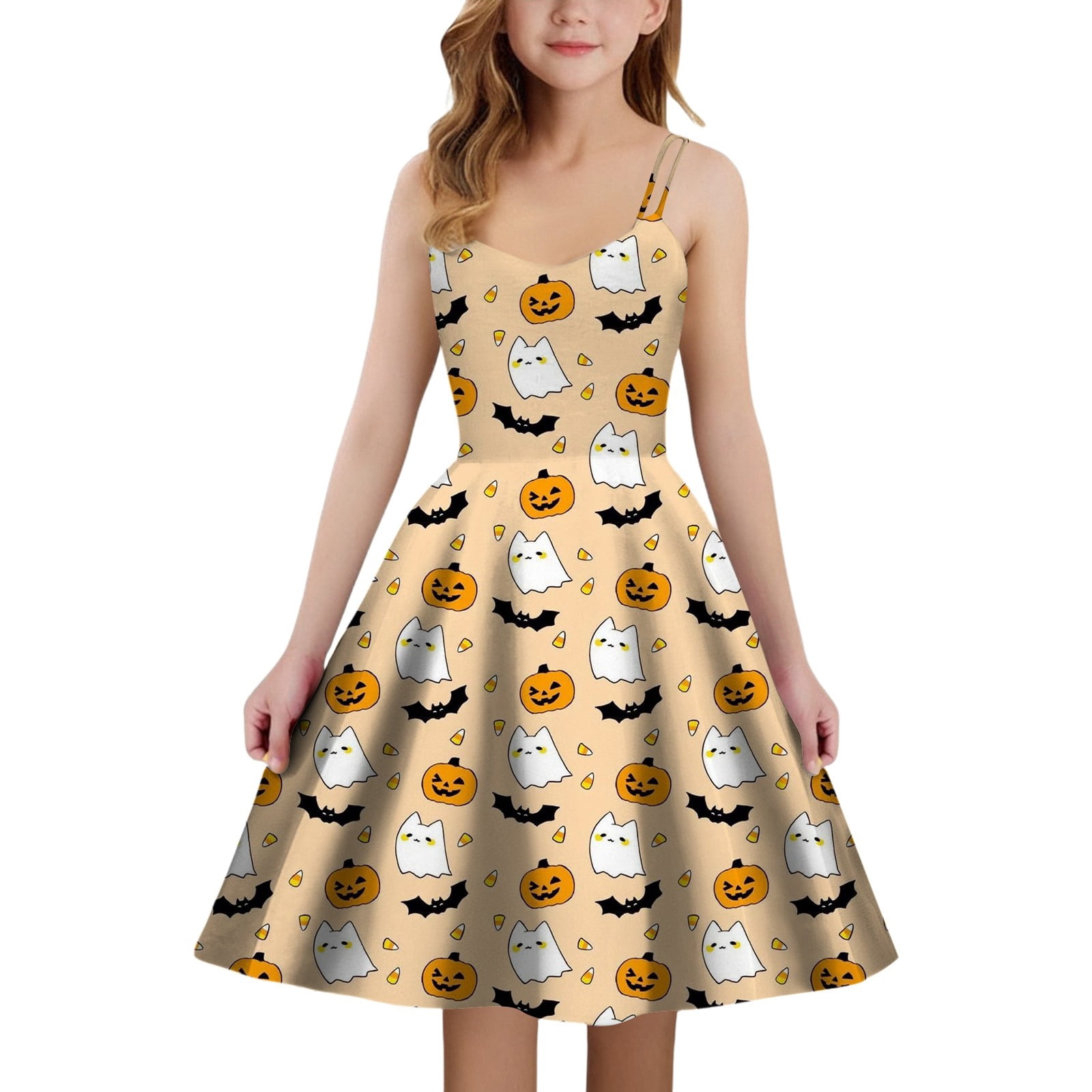 Girls' Dresses Halloween Cartoon Cat Print Dress A Line Strapless Party ...