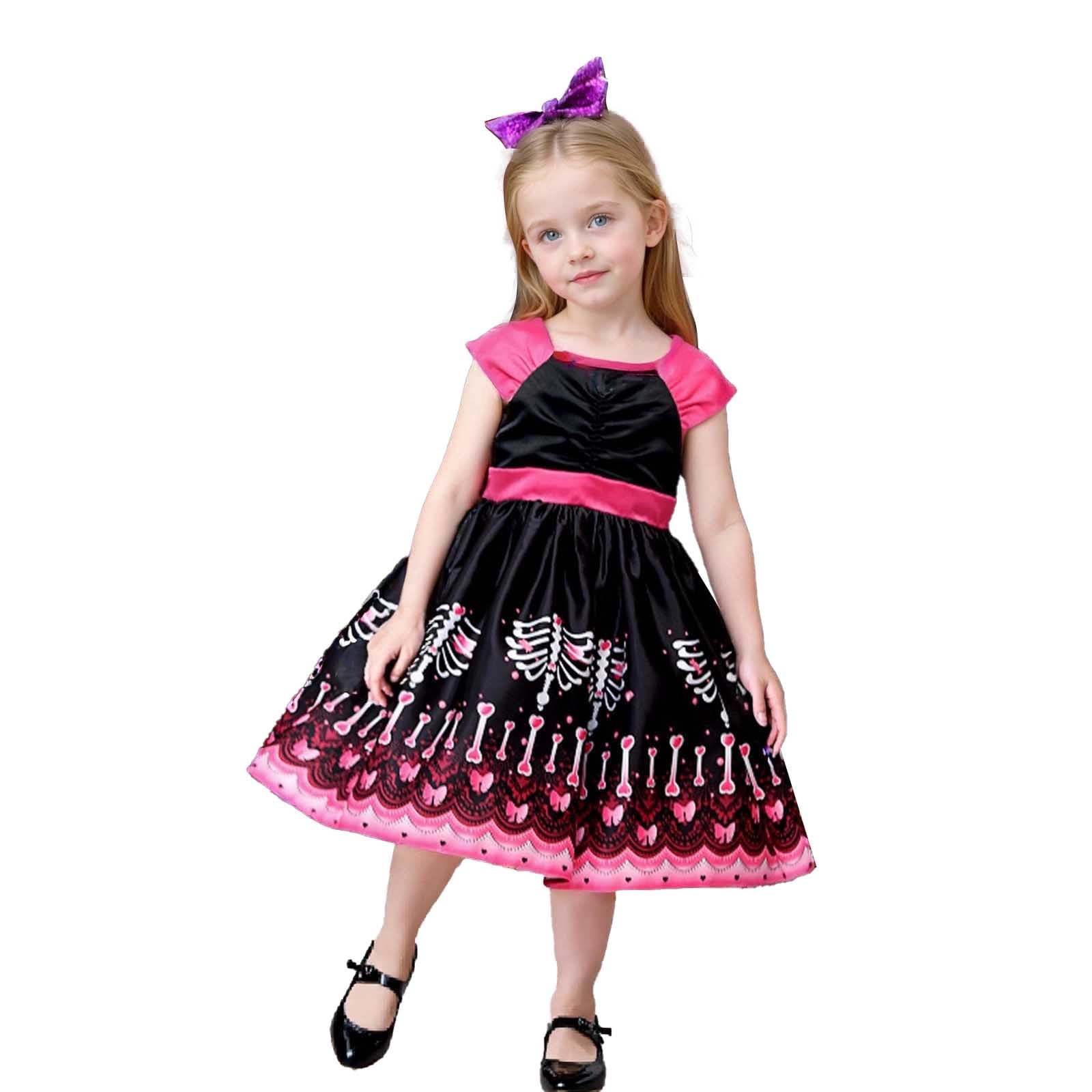 Girls' Dresses Halloween Castle Bat Print Dress for Child Girls Flutter ...