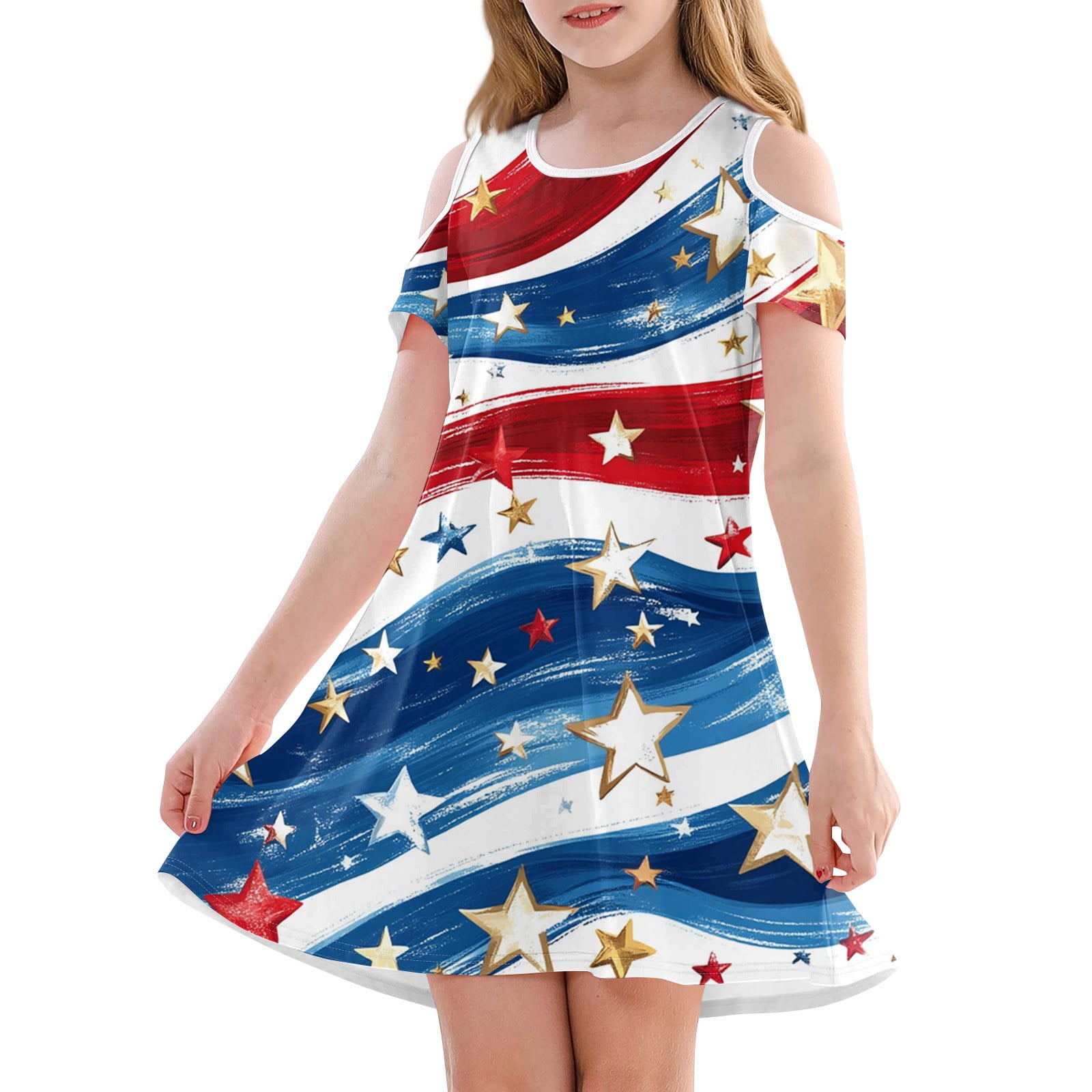 Girls Dresses Kids 4th of July Dresses Patriotic Stars Striped Cold ...