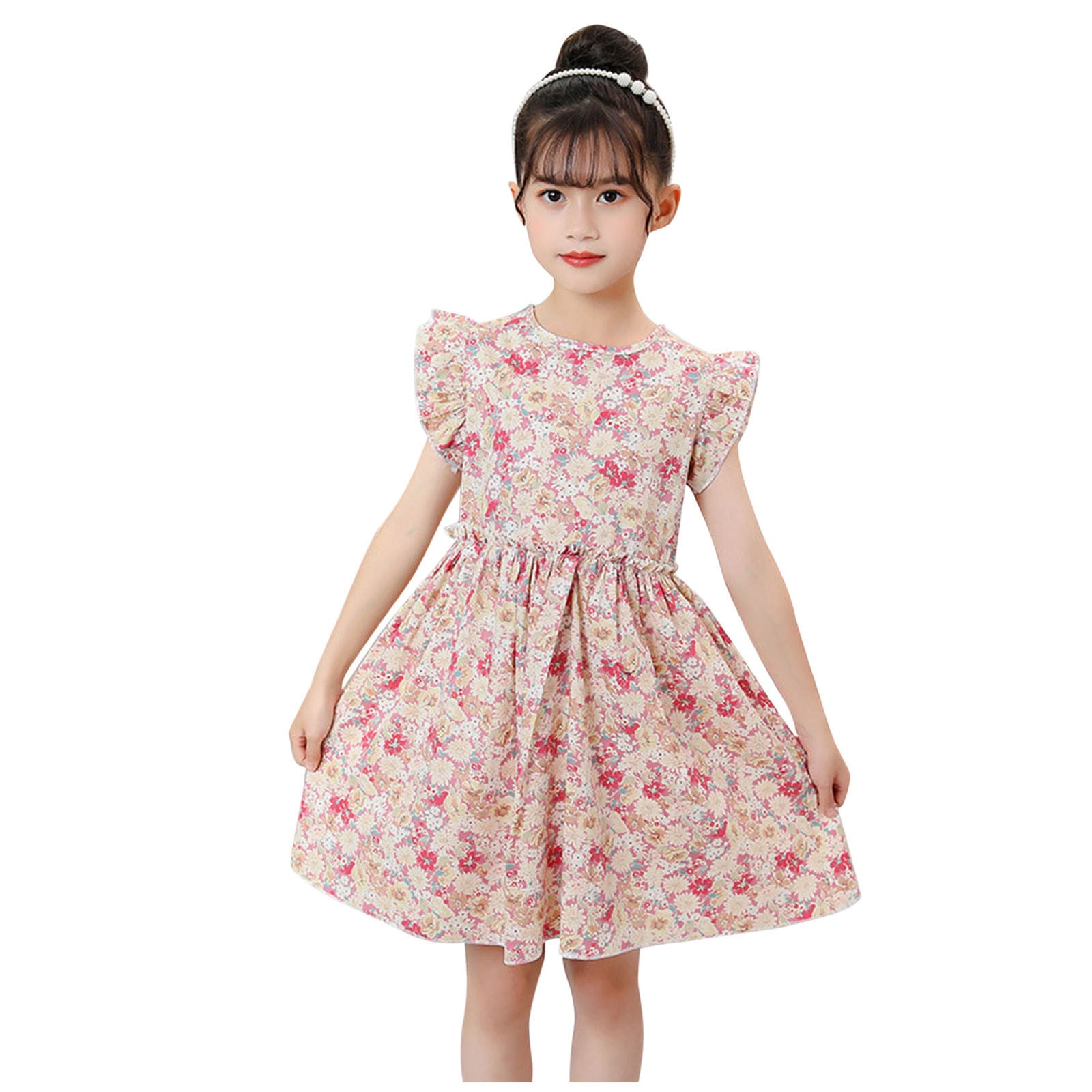 Girls Dresses Kids Crew Neck Summer Sleeveless Casual Beach Floral ...