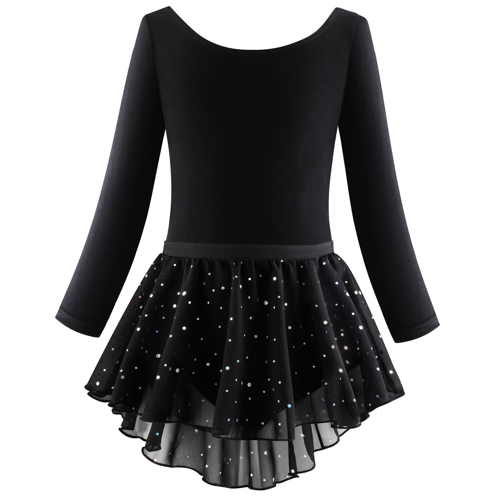 Girls Dresses Long Sleeve Ballet Dance Sequins Translucent Skirted ...
