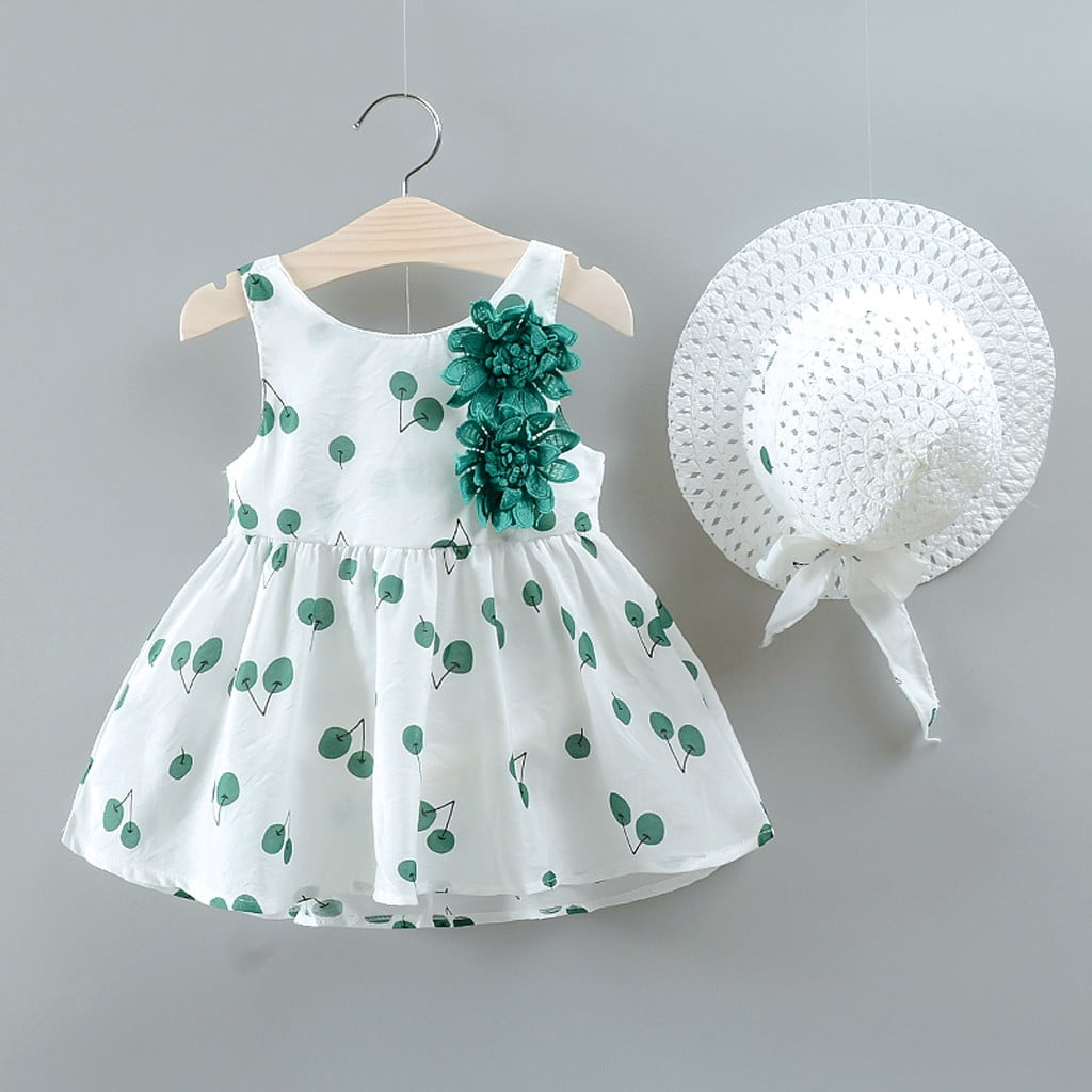 Girls Dresses Outfits Cherry Printed Set Princess Hat Toddler Girl ...