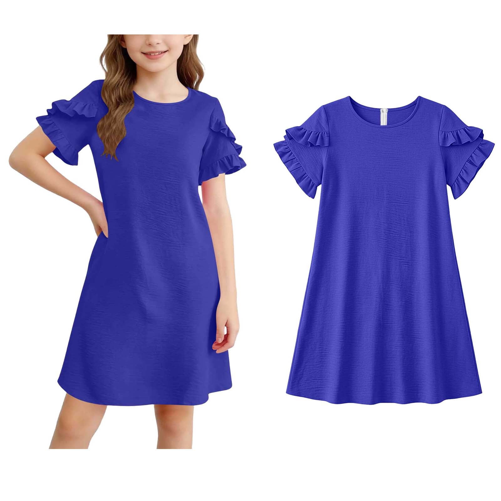 Girls' Dresses Ruffle Sleeve A Line Flowy Dress Graduation Dresses ...
