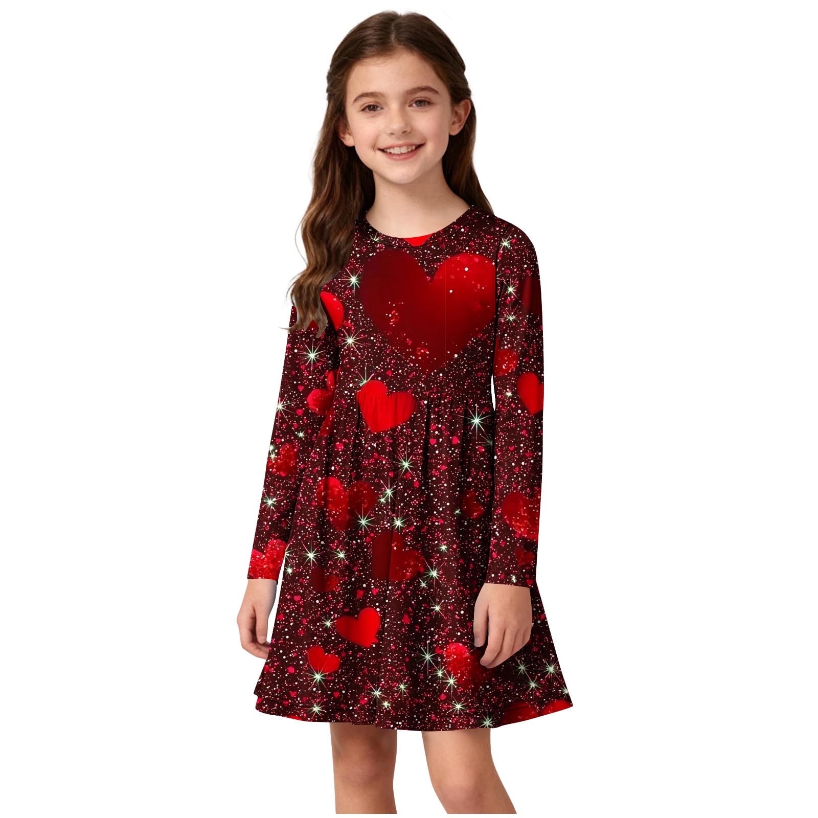 Lvshlubb Girls Dresses Size 10-12 Valentine's Day Heart Printed A Line ...
