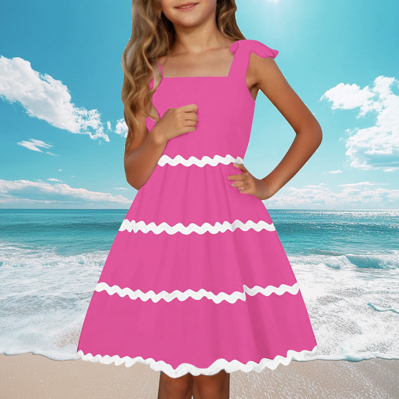 Girls Dresses Size 8-10 Girls' Summer Tie-Waist Dress Strapped Beach ...