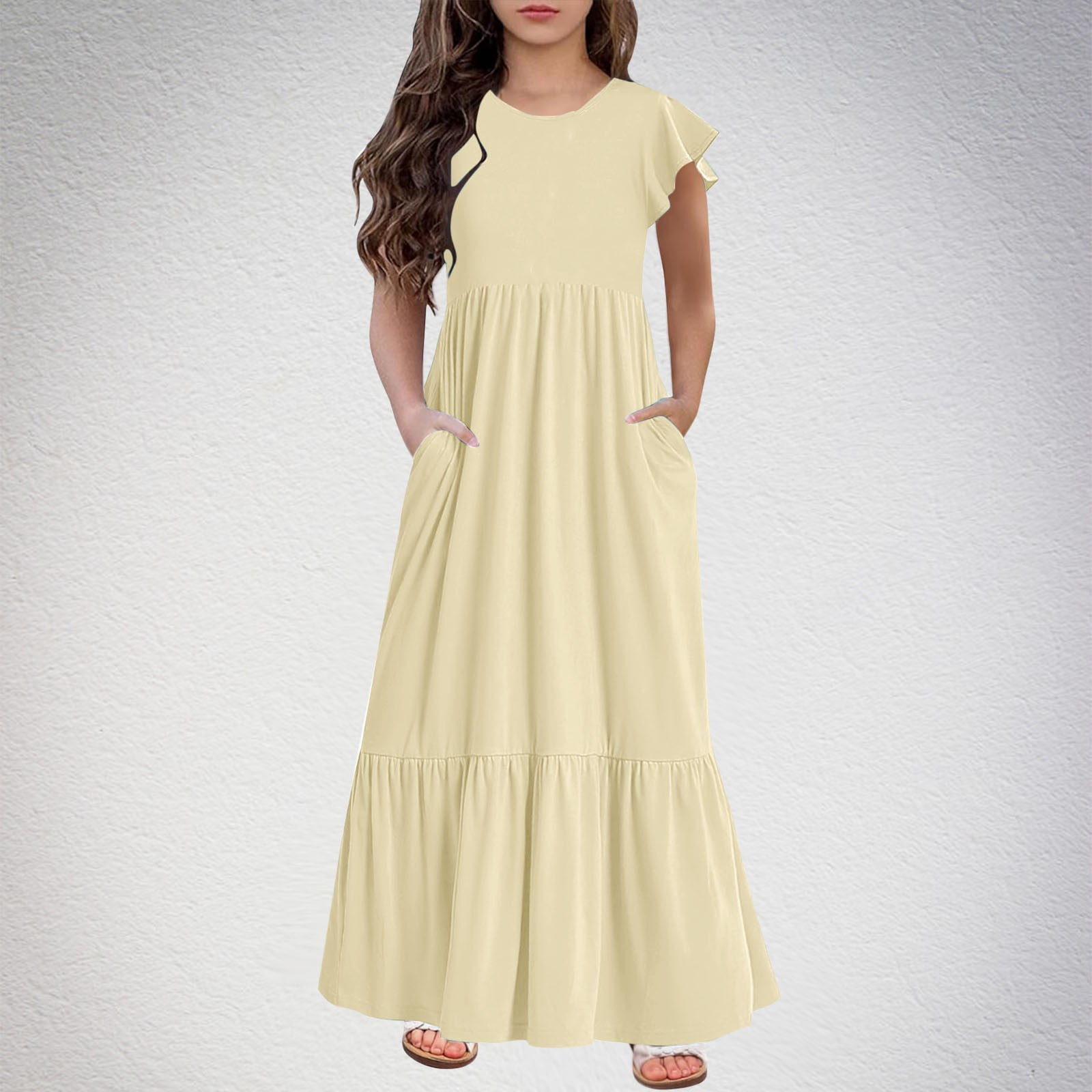Girls Dresses Size 8 formal Summer Ruffle Sleeve V Neck Dresses Big ...
