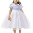 Girls Dresses Sparkle Sequin Tulle Flower Girl Midi Dress Short Sleeve ...