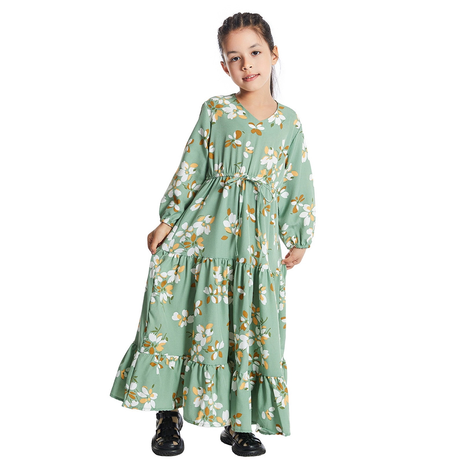 Girls' Dresses Spring Summer Print Ruffle Long Sleeve Southeast Asian ...