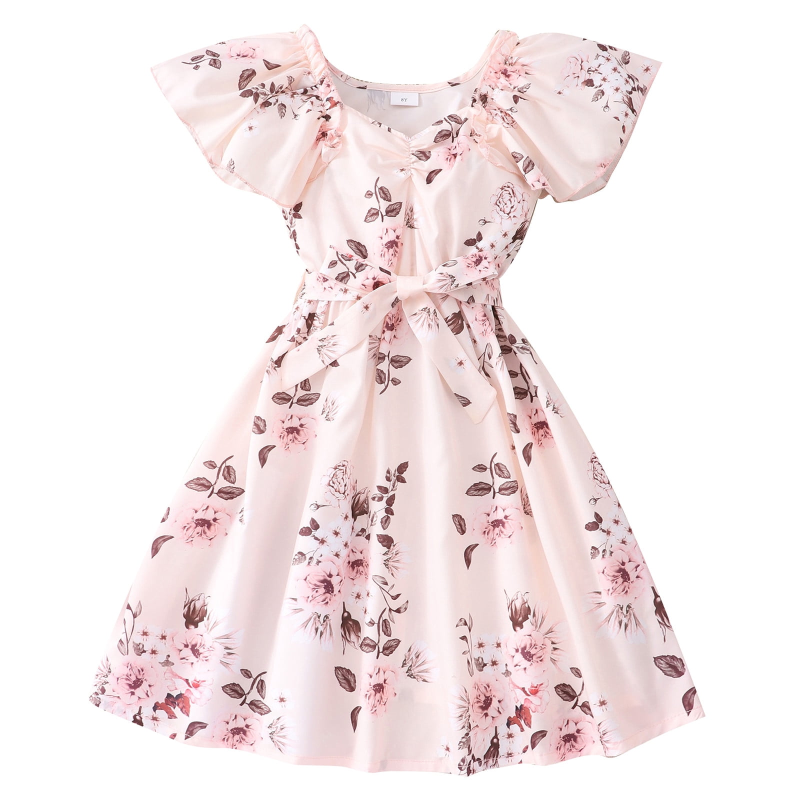 Girls Dresses Summer Fly Sleeve Floral Prints Summer Beach Sundress ...