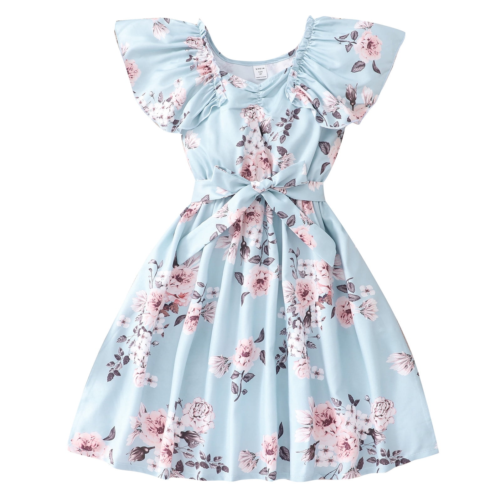 Girls Dresses Summer Fly Sleeve Floral Prints Summer Beach Sundress ...