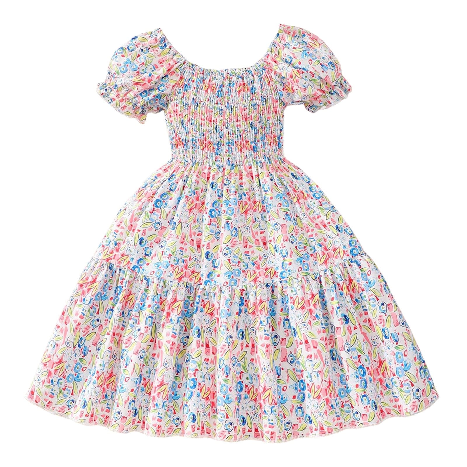 Girls Dresses Summer Short Sleeve Prints Dress Dance Party Dresses ...