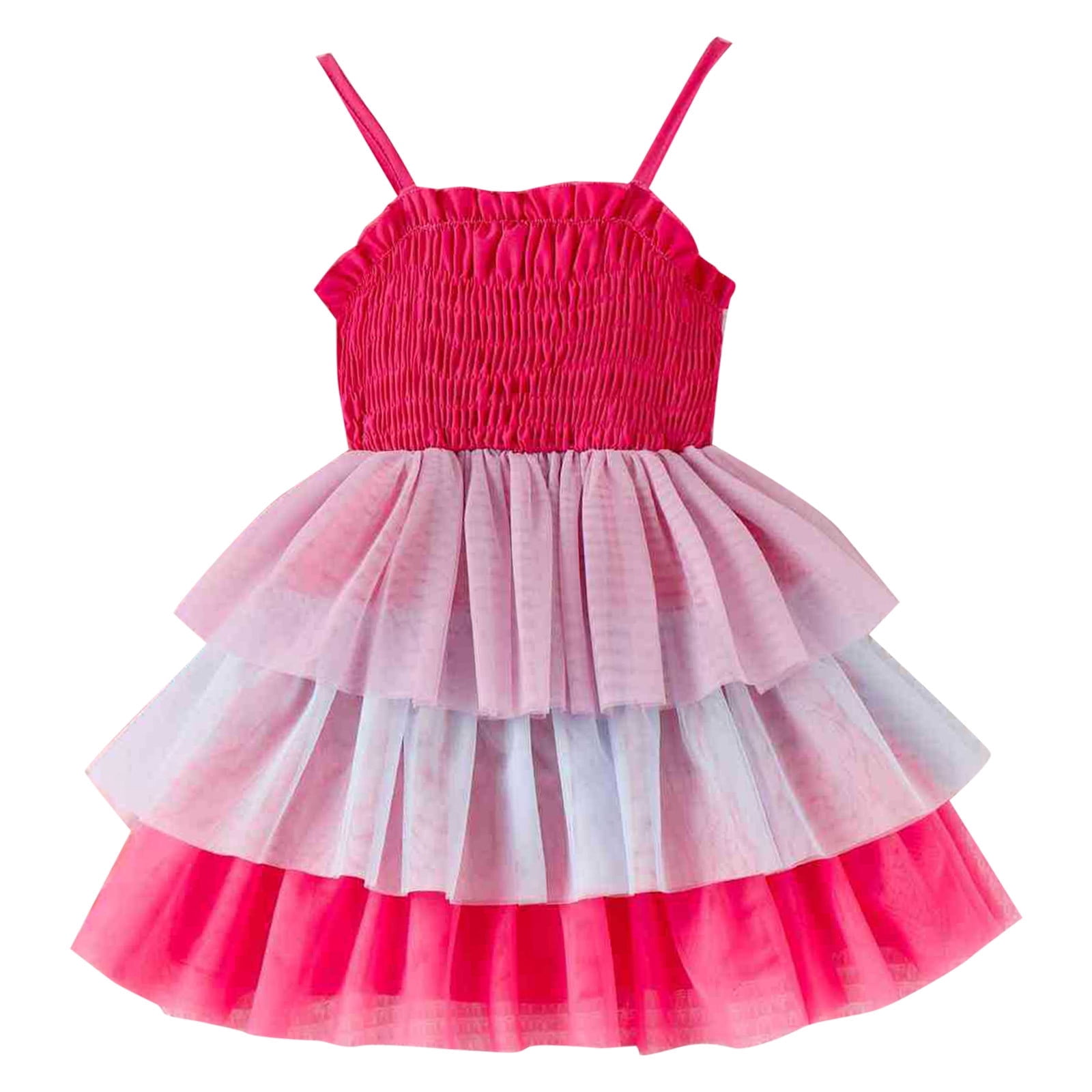 Girls Dresses Summer Sleeveless Rainbow Tulle Ruffles Princess Dress ...