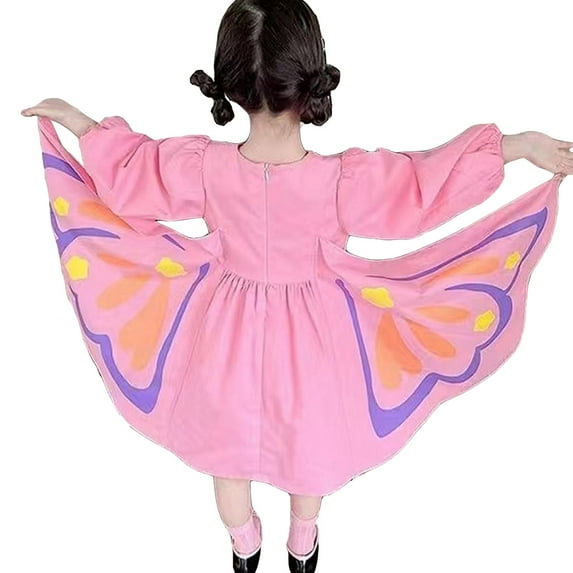 Girls Dresses with Butterfly Wing Long Sleeve Casual Summer Dress for ...
