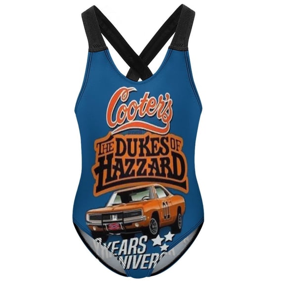 Girls Dukes Orange Car Haz-zard One Piece Swimsuits Bathing Suits Cross ...