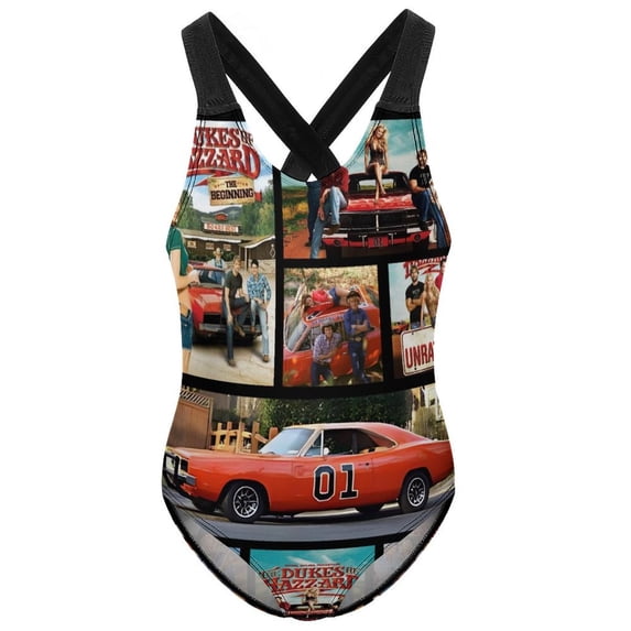 Girls Dukes Orange Car Haz-zard One Piece Swimsuits Bathing Suits Cross ...