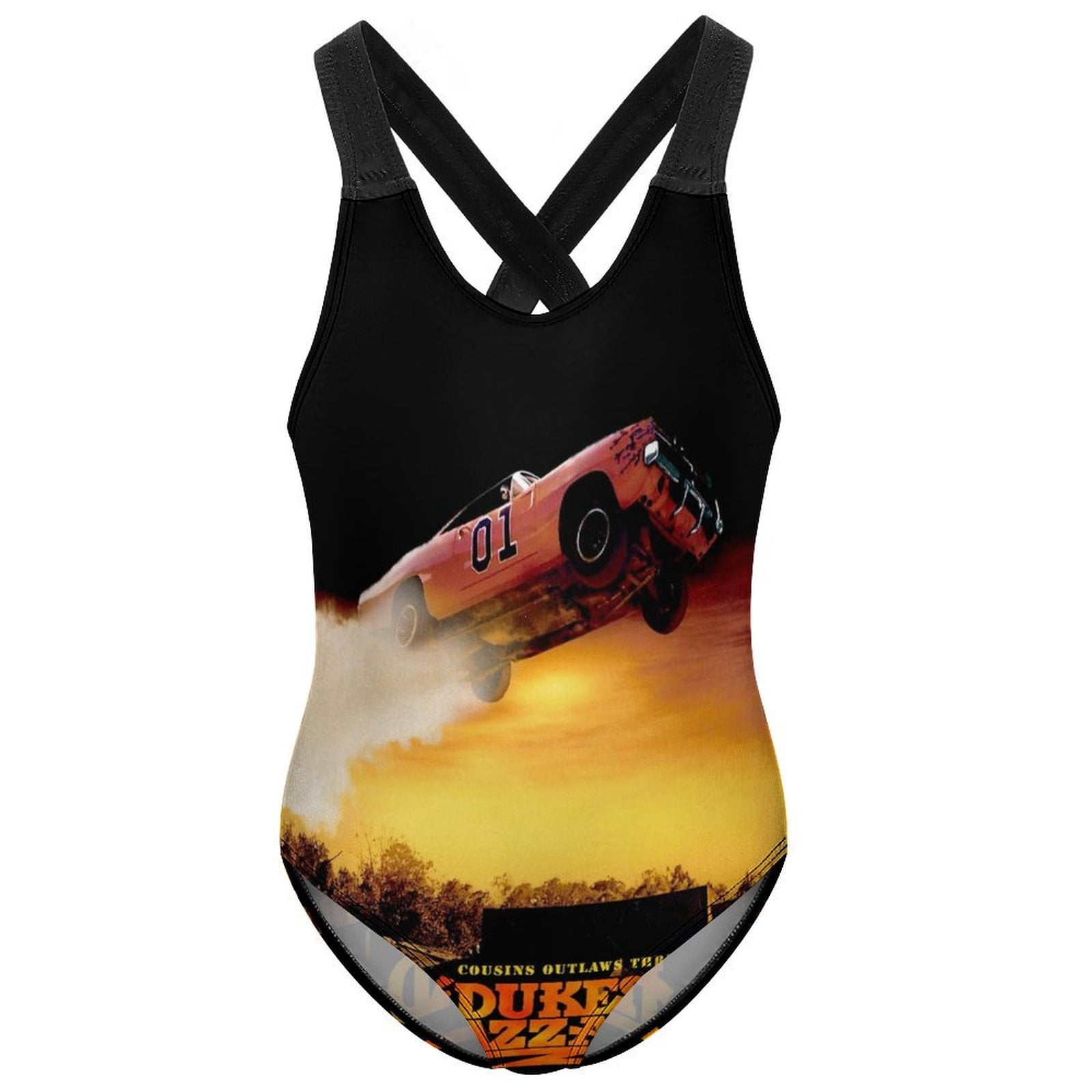 Girls Dukes Orange Car Haz-zard One Piece Swimsuits Bathing Suits Cross ...