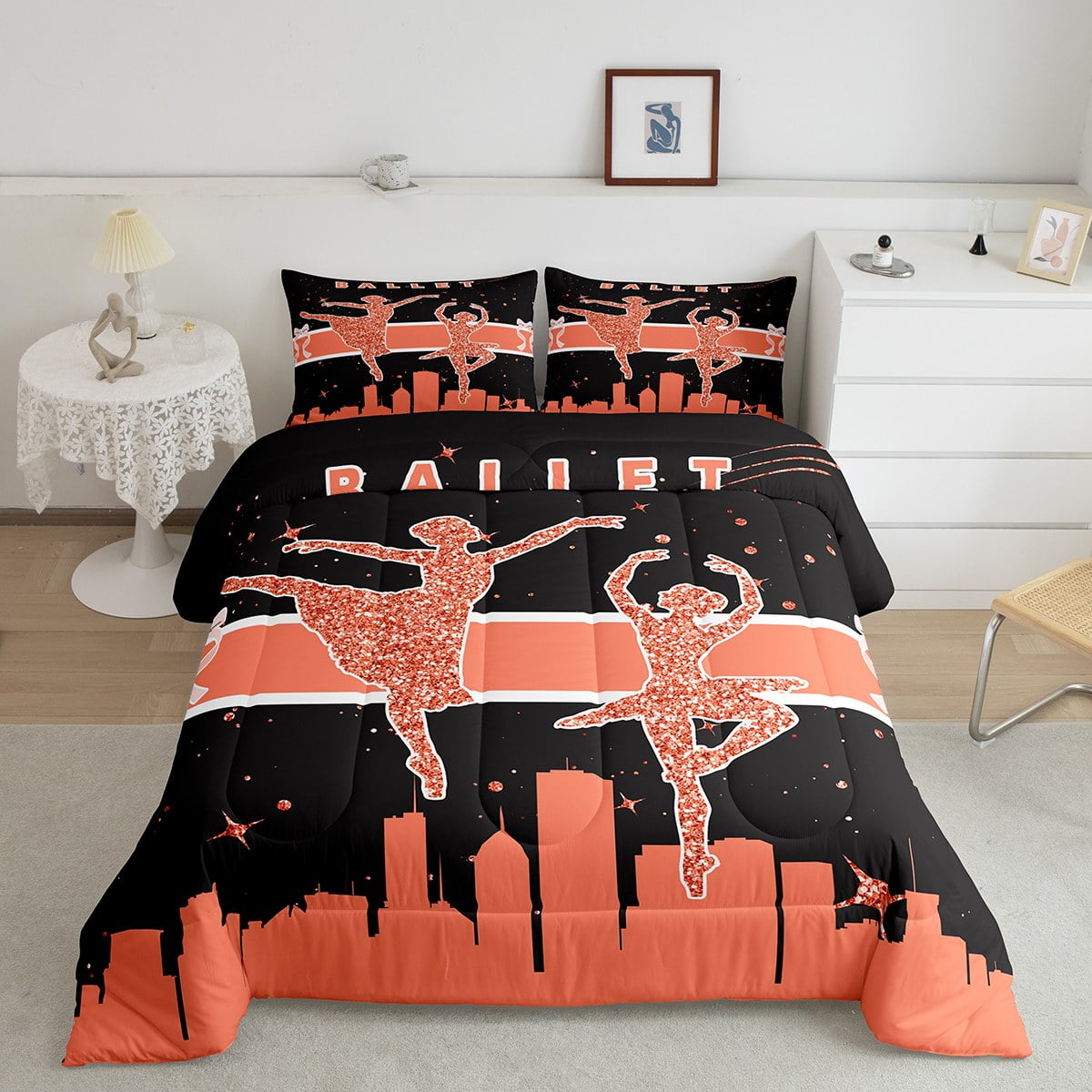 Dusty Pink Bedding Queen Ballet Dance Comforter Set, Starry Night Down ...