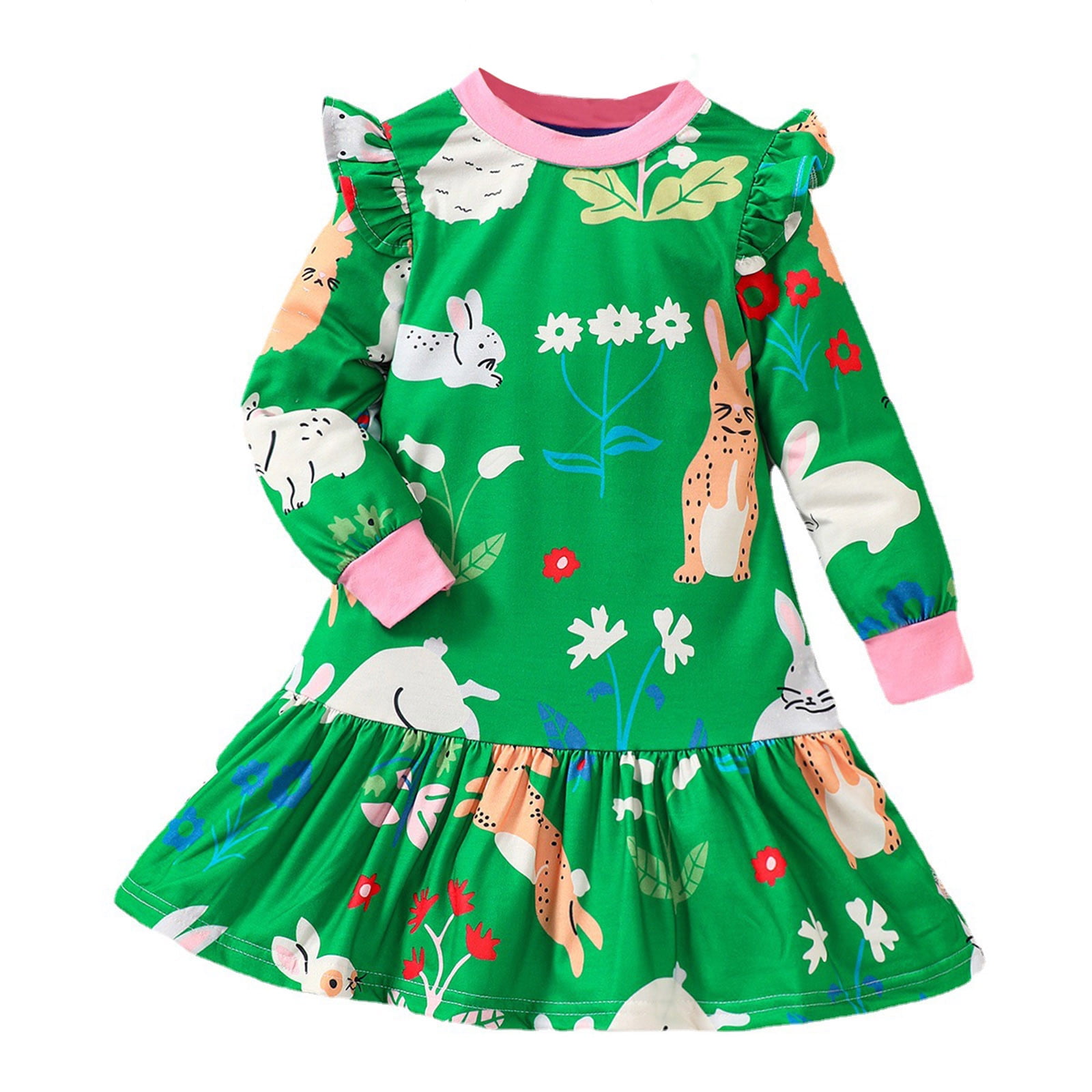 Girls Easter Dresses Size 7-8 Cute Bunny Tutu Dress Long Sleeve Ruffle ...
