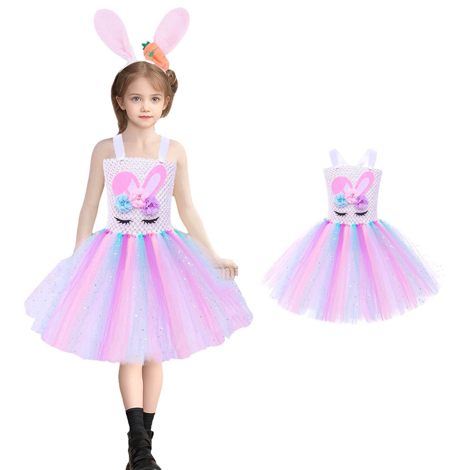 Girls Easter Outfits Sleeveless Tutu Tulle Dresses and Headband Set ...