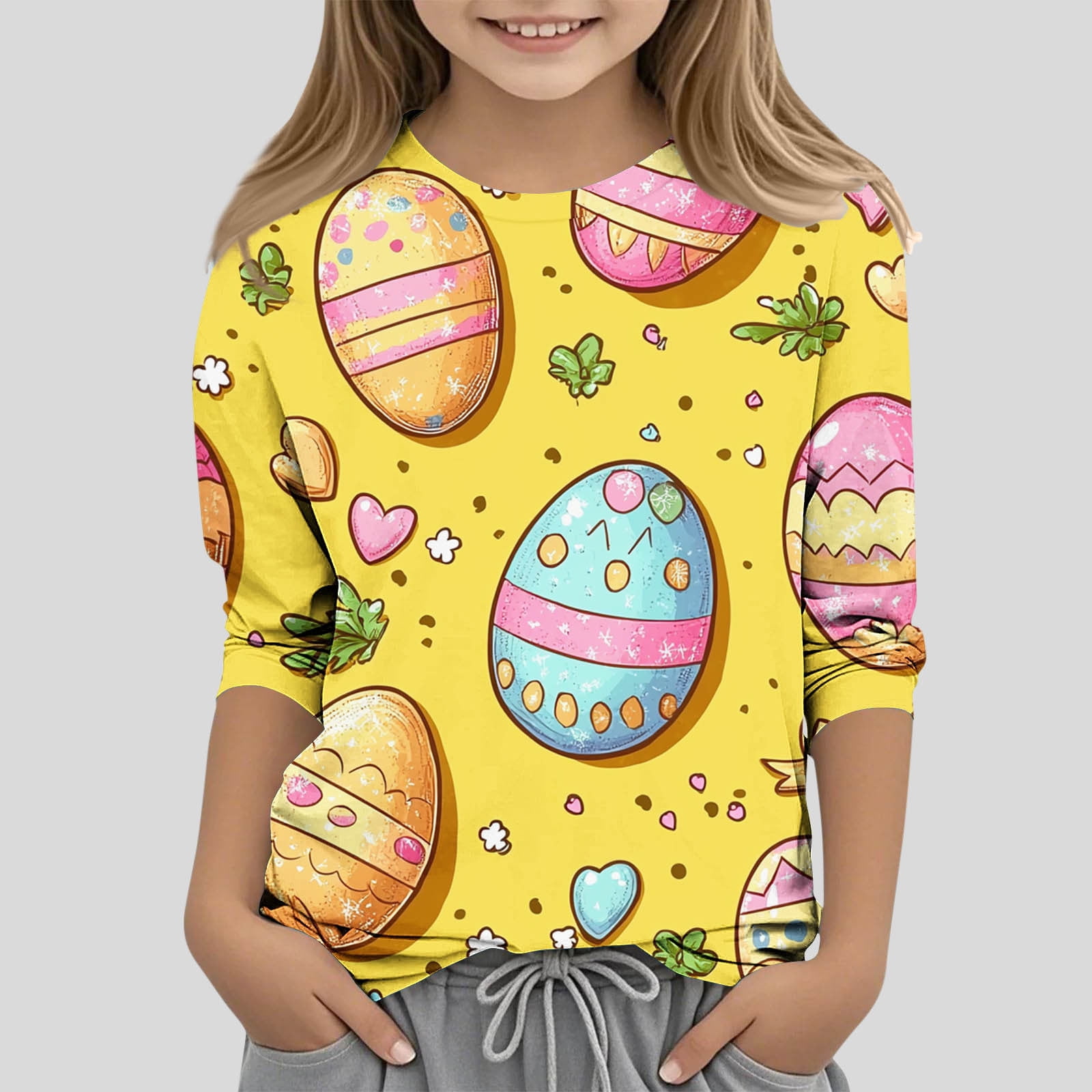 Girls' Easter Tshirts Outfit Graphic 3/4 Sleeve Tee Shirt Crew Neck ...