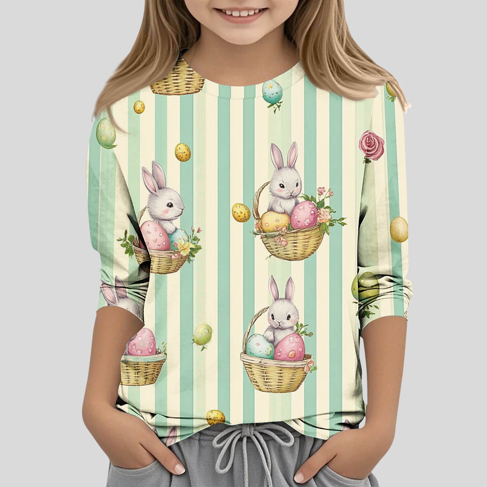 Girls' Easter Tshirts Outfit Graphic 3/4 Sleeve Tee Shirt Crew Neck ...