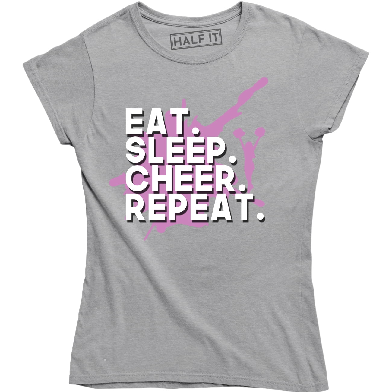 Girls Eat Sleep Cheer Repeat Fitted Cheerleader Slogan T-Shirt ...