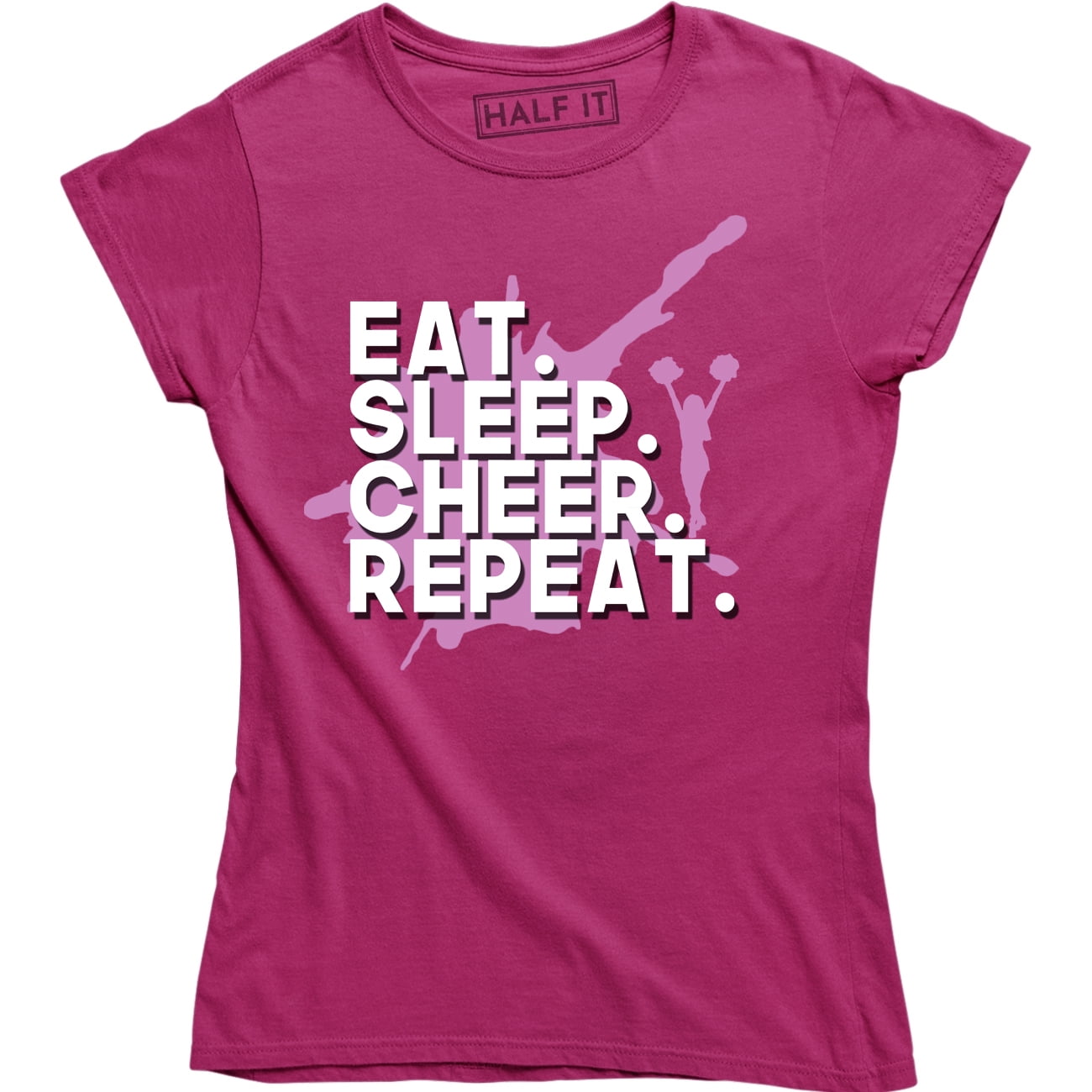 Girls Eat Sleep Cheer Repeat Fitted Cheerleader Slogan T-Shirt ...