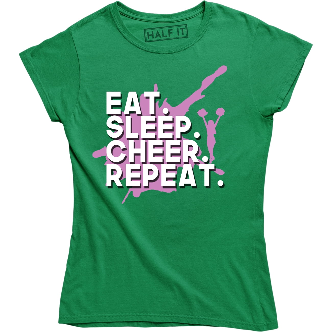 Girls Eat Sleep Cheer Repeat Fitted Cheerleader Slogan T-Shirt ...
