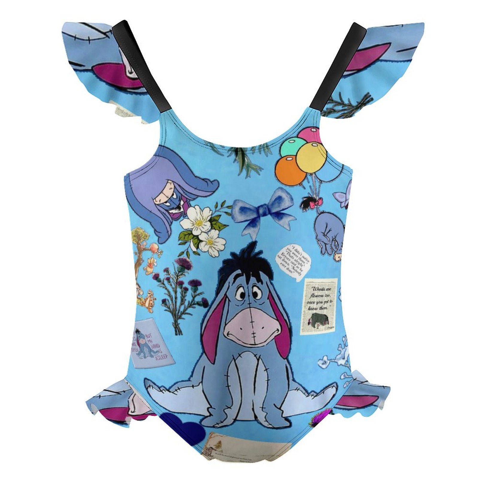 Girls Ee-Yore One Piece Swimsuit Kids Cute Ruffle Bathing Suit Cartoon ...