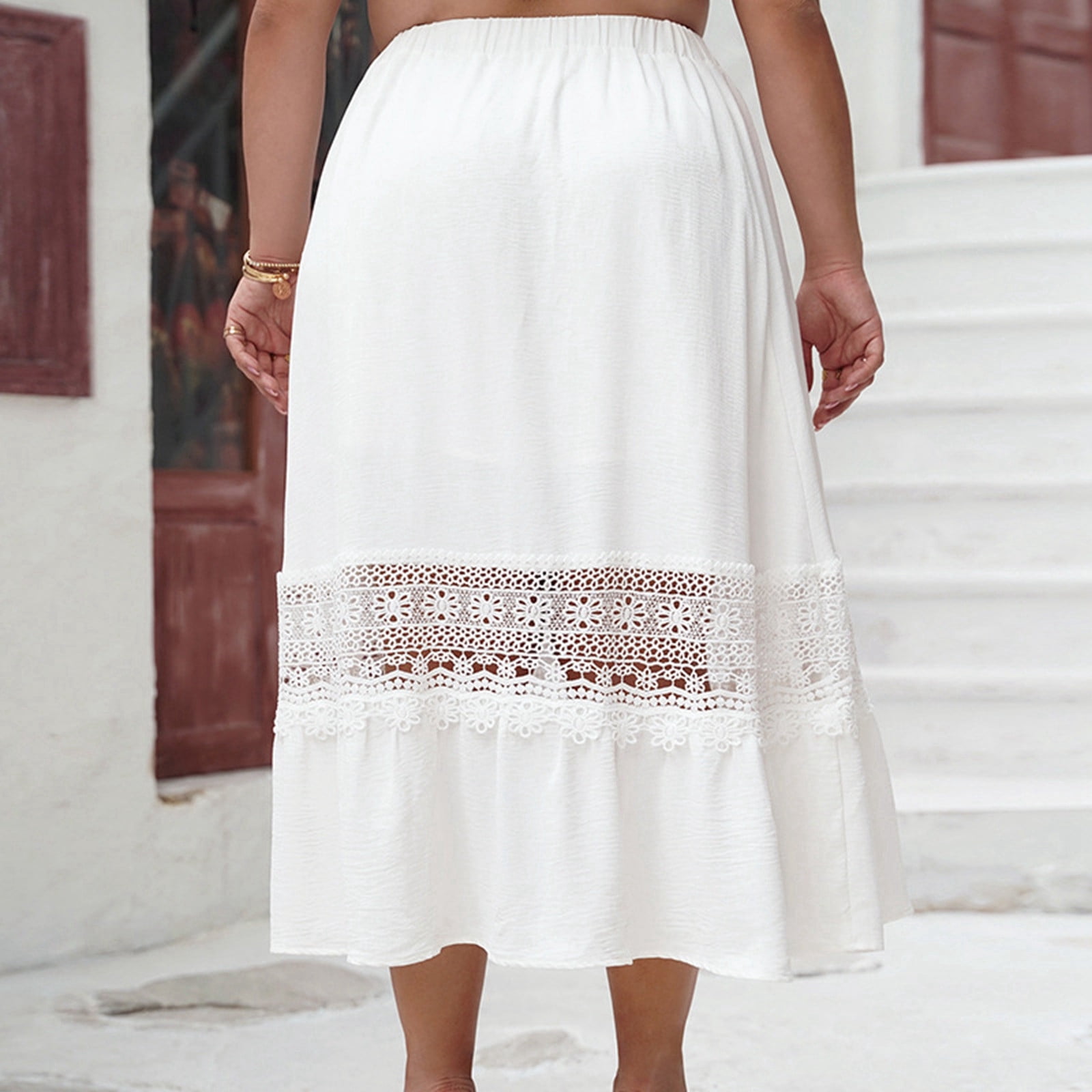 Girls' Elegant High Waisted Hollowed Out Loose Midi Skirt Hot Skirt ...