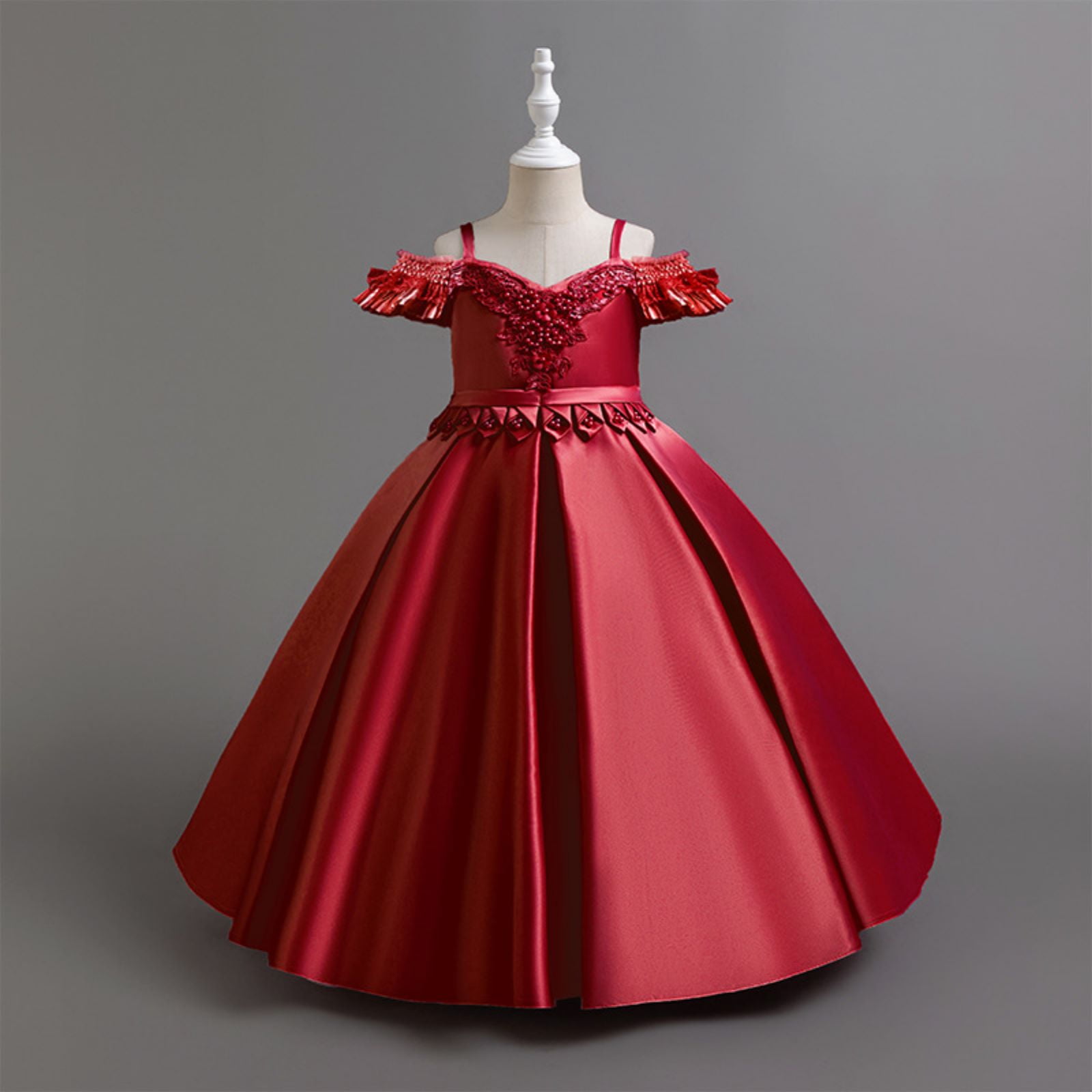 Girls Elegant Off Shoulder Flower Embellished Formal Gown Princess Ball ...