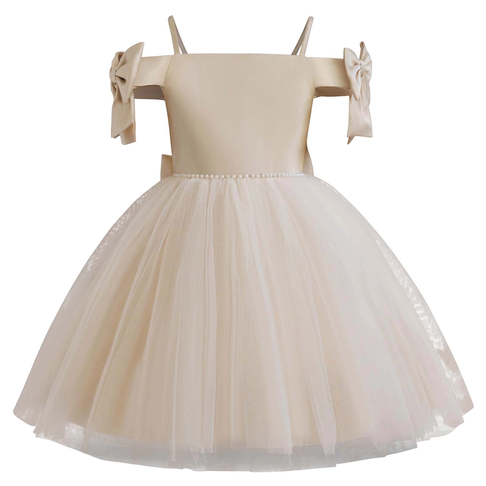Girls Elegant Off The Shoulder Tutu Dress With Sash Bow Net Gown For ...