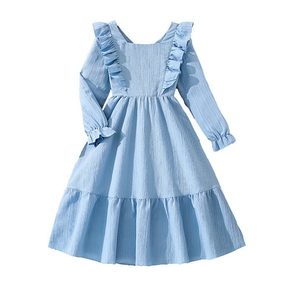 Girls Elegant Party Dress Long Sleeve Ruffle Design Backless Square ...