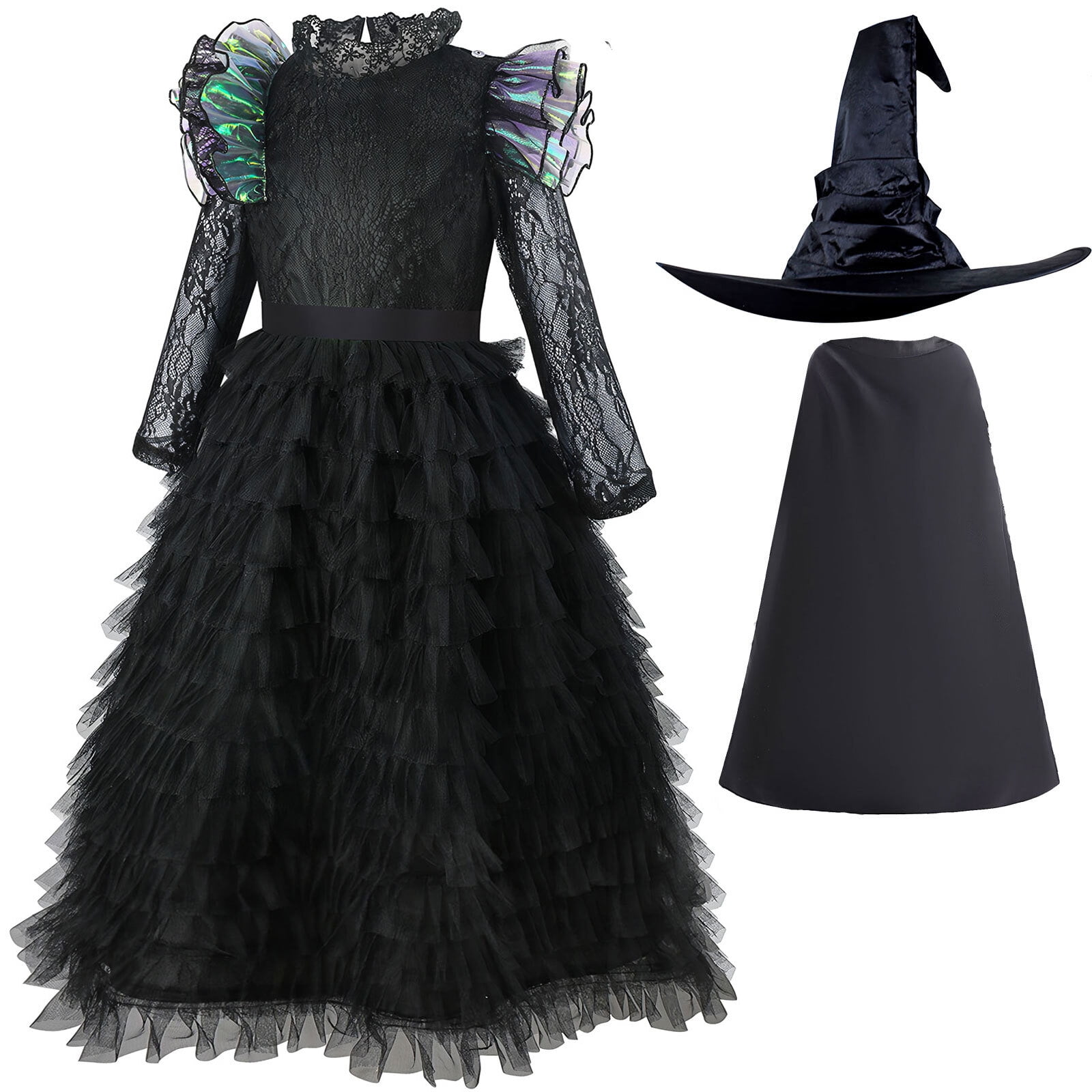Girls Elphaba Costume Dress with Cloak Hat Female Halloween Cosplay ...