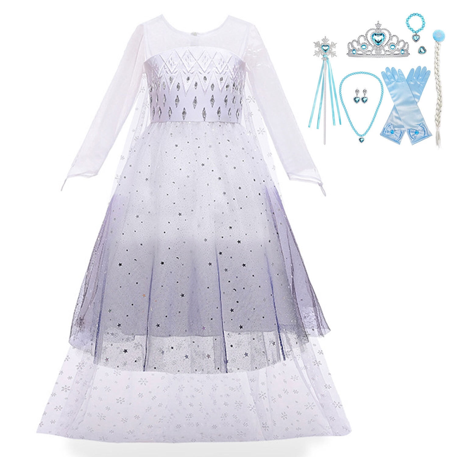 Girls Ice Queen 2 Princess Costume Dress Snow Party Birthday Christmas ...