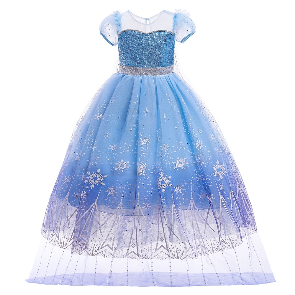 Girls Elsa Costume Dress Halloween Queen Birthday Tail Ball Costume ...