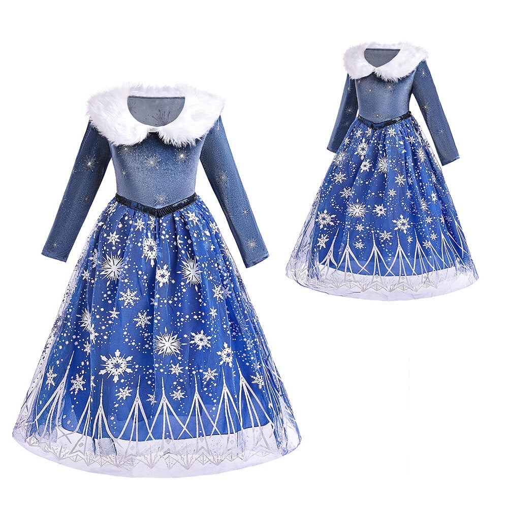 Girls Elsa Costume Dress Snow Queen Christmas Cosplay Dress up, 3-9Y ...