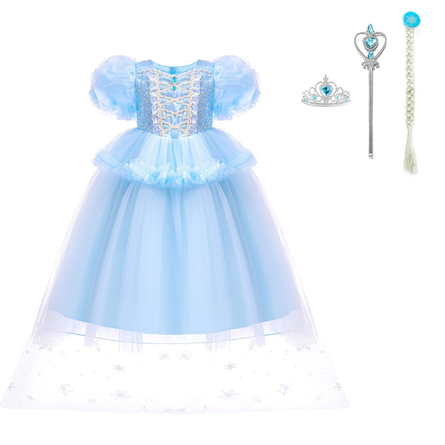 Girls Snow Queen Costume Princess Dress with Accessories Halloween ...