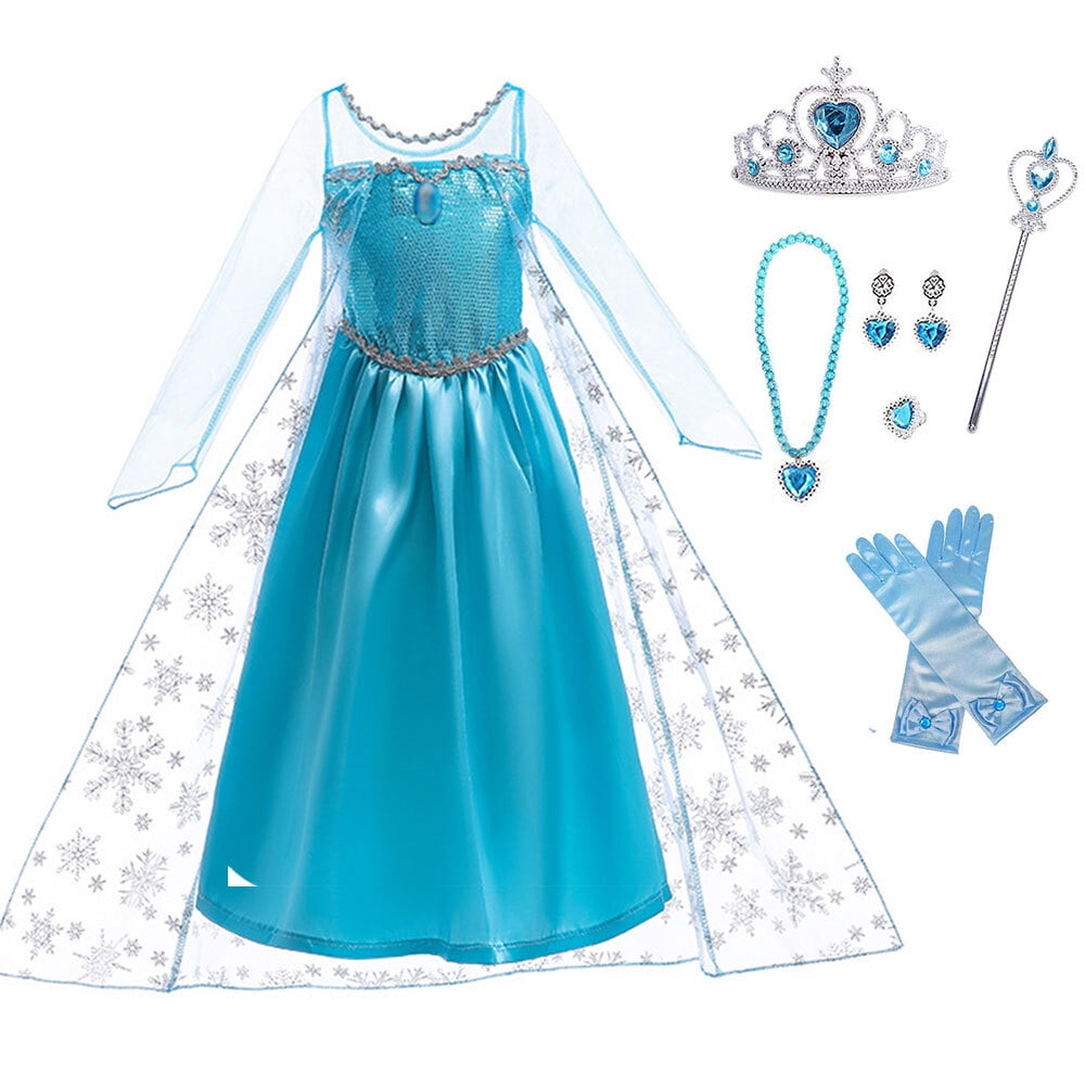 Girls Elsa Princess Dress Costume for Girl Cosplay Halloween Dress w ...